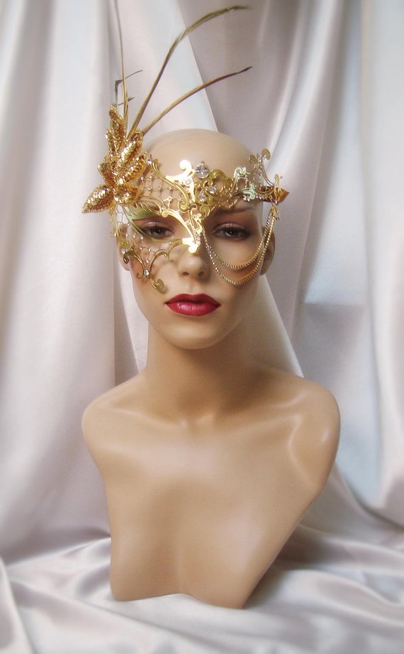 Gold Rhinestone Metal Mask | Masquerade Fun